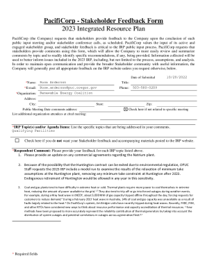 Fillable Online Stakeholder Feedback Form 2023 Integrated Resource ...