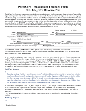Fillable Online Stakeholder Feedback Form 2021 Integrated Resource Plan ...
