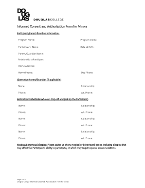 Fillable Online Informed Consent and Authorization Form for Minors AND ...