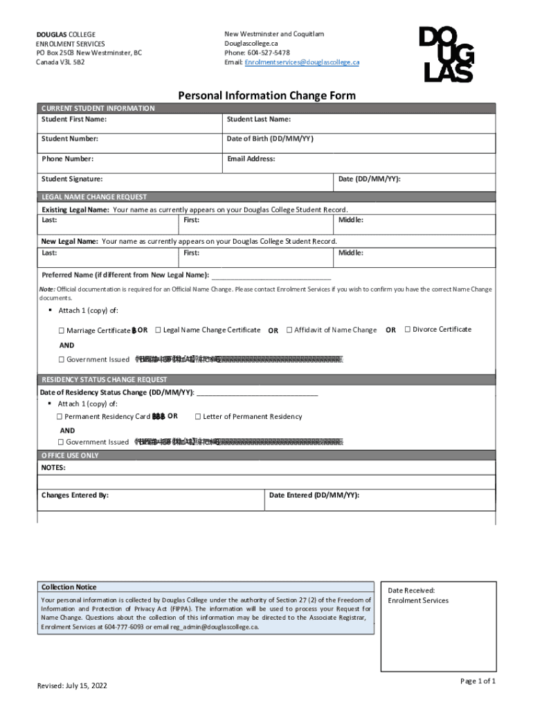 Fillable Online Personal Information Change Form - Douglas College Fax Email Print - pdfFiller