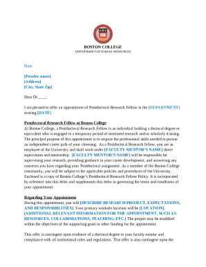Postdoctoral Offer Letter Template - Boston College Doc Template ...