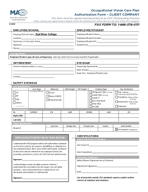 Fillable Online Occupational Vision Care Plan Authorization Form Fax ...