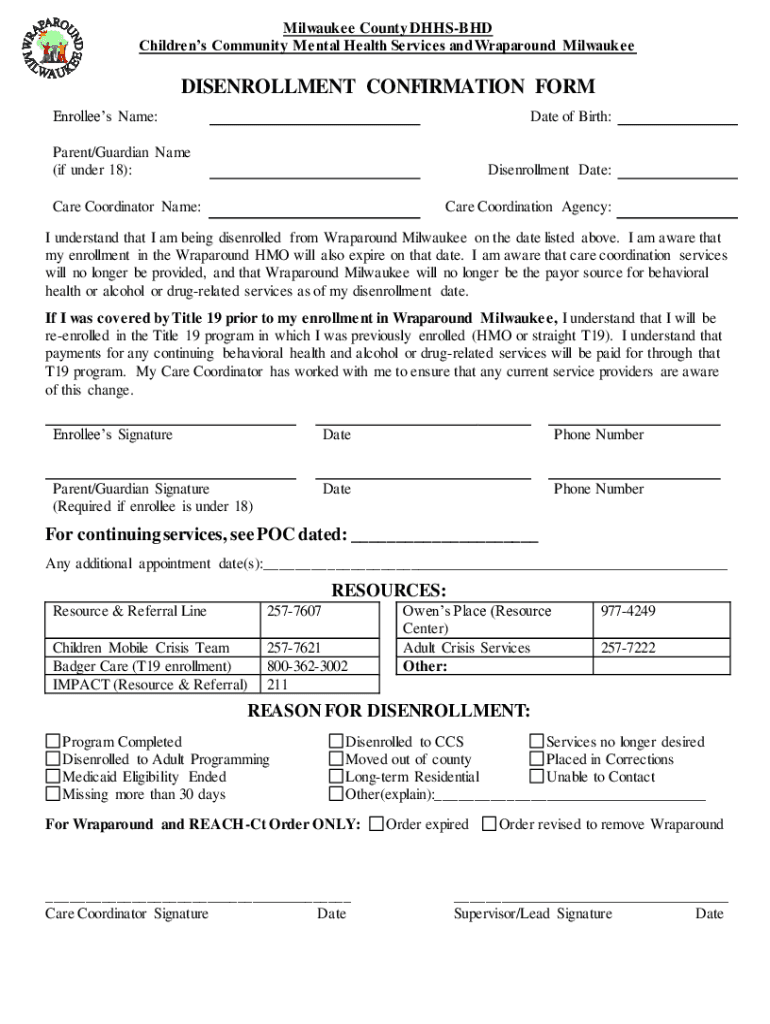 Fillable Online DISENROLLMENT CONFIRMATION FORM Fax Email Print - pdfFiller