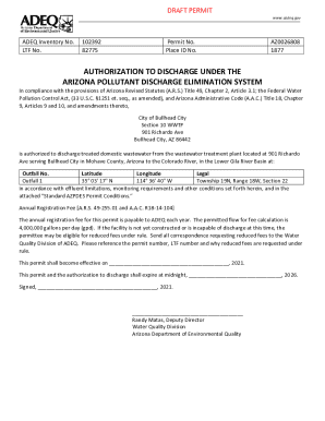 Fillable Online AUTHORIZATION TO DISCHARGE UNDER THE ... - ADEQ Fax ...