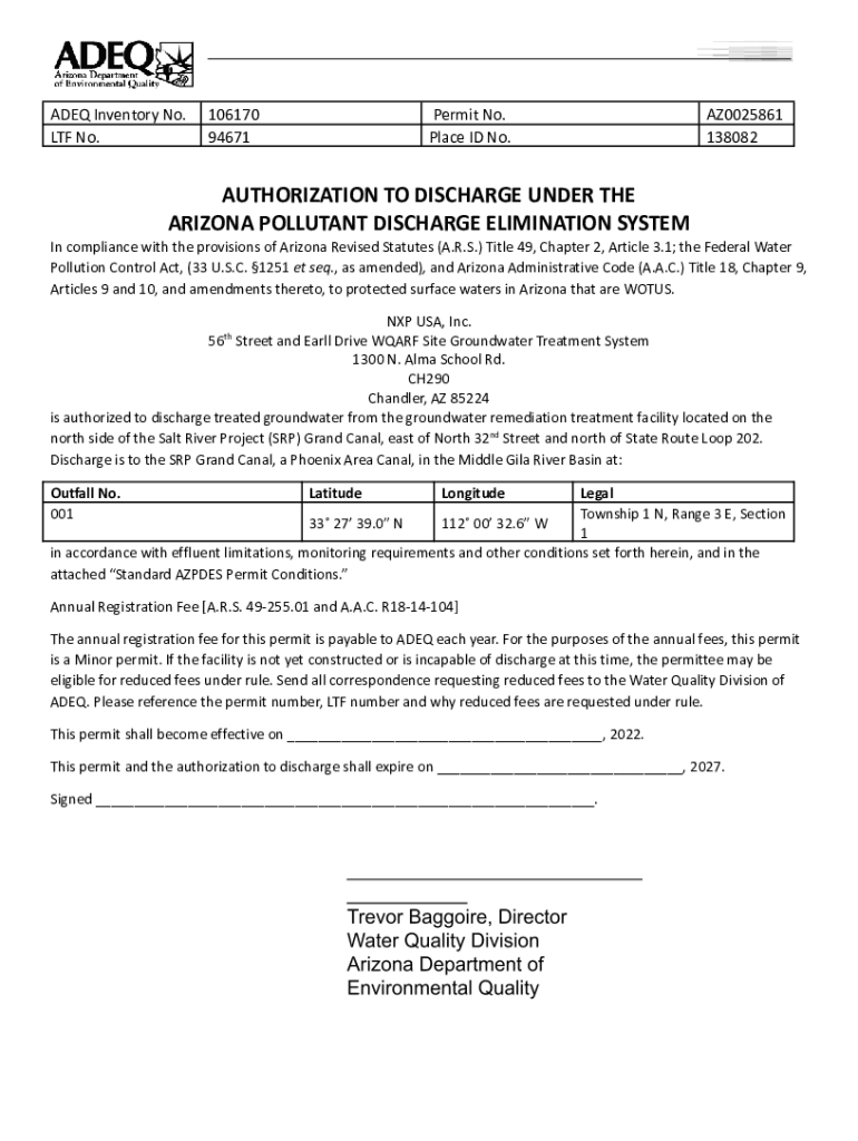Fillable Online DraftNXP USA AZPDES Permit 220803.docx Fax Email Print ...