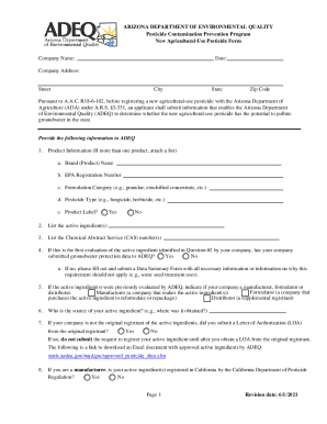 Fillable Online New Agricultural-Use Pesticide Form - ADEQ Fax Email ...