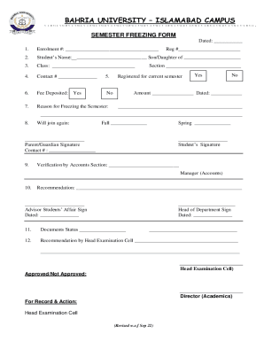Fillable Online bahria edu Drop-or-Freez-Semester-Form - Bahria ...