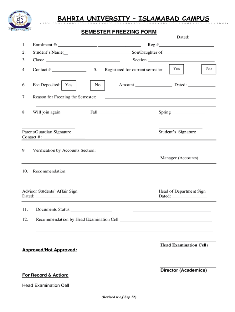 Fillable Online bahria edu Drop-or-Freez-Semester-Form - Bahria ...