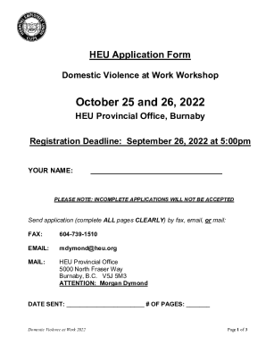 Fillable Online HEU Application Form Domestic Violence at Work Workshop ...