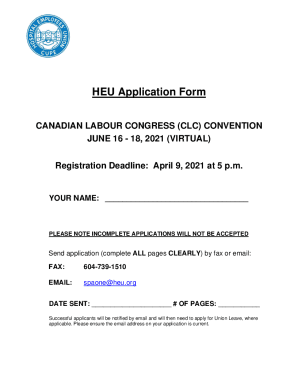 Fillable Online HEU Application Form - Canadian Labour Congress (CLC ...