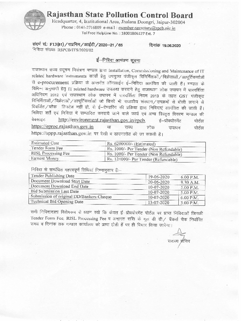 Fillable Online environment rajasthan gov Rajasthan State Pollution ...