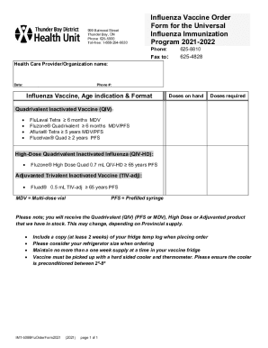 Fillable Online Influenza Vaccine Order Form for the Universal ... Fax ...