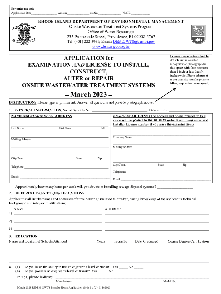 Fillable Online dem ri OWTS Study Guides and Application FormsRhode ...