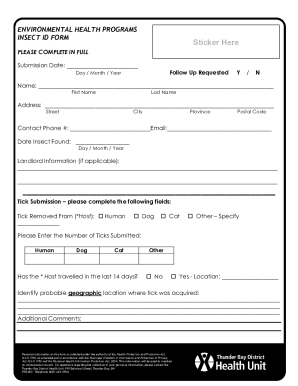 Fillable Online Insect ID Form - Thunder Bay District Health Unit Fax ...