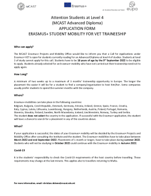 Fillable Online Erasmus+ Student Mobility for Traineeship Application ...