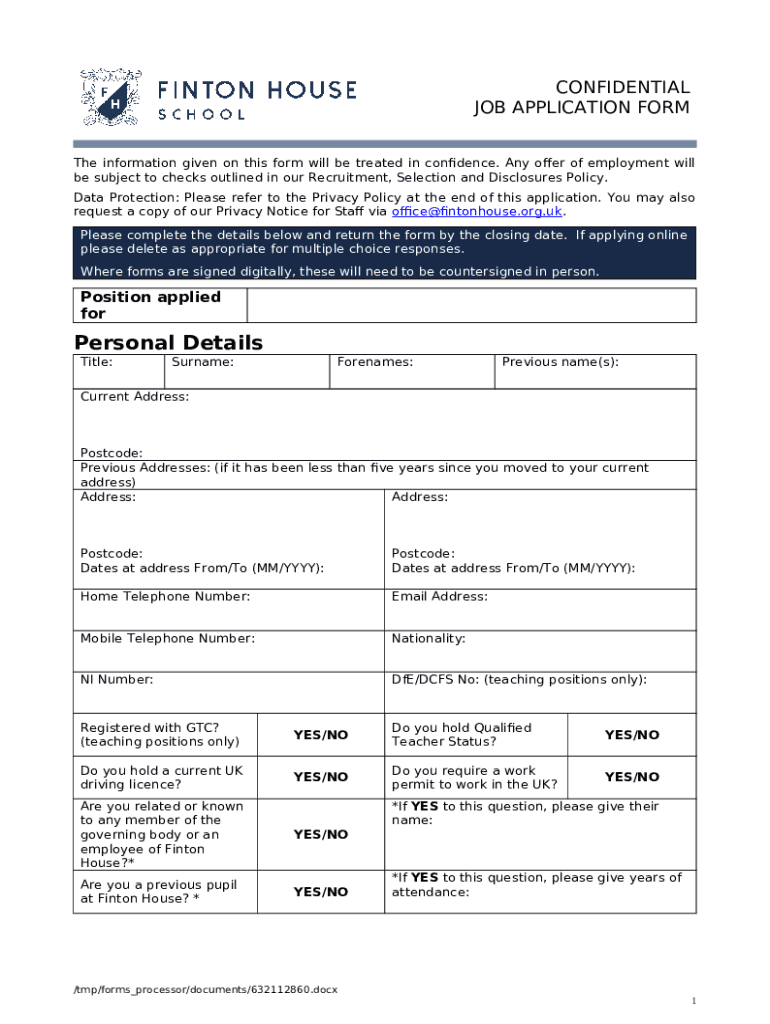 PRIVATE & CONFIDENTIAL APPLICATION Doc Template | pdfFiller