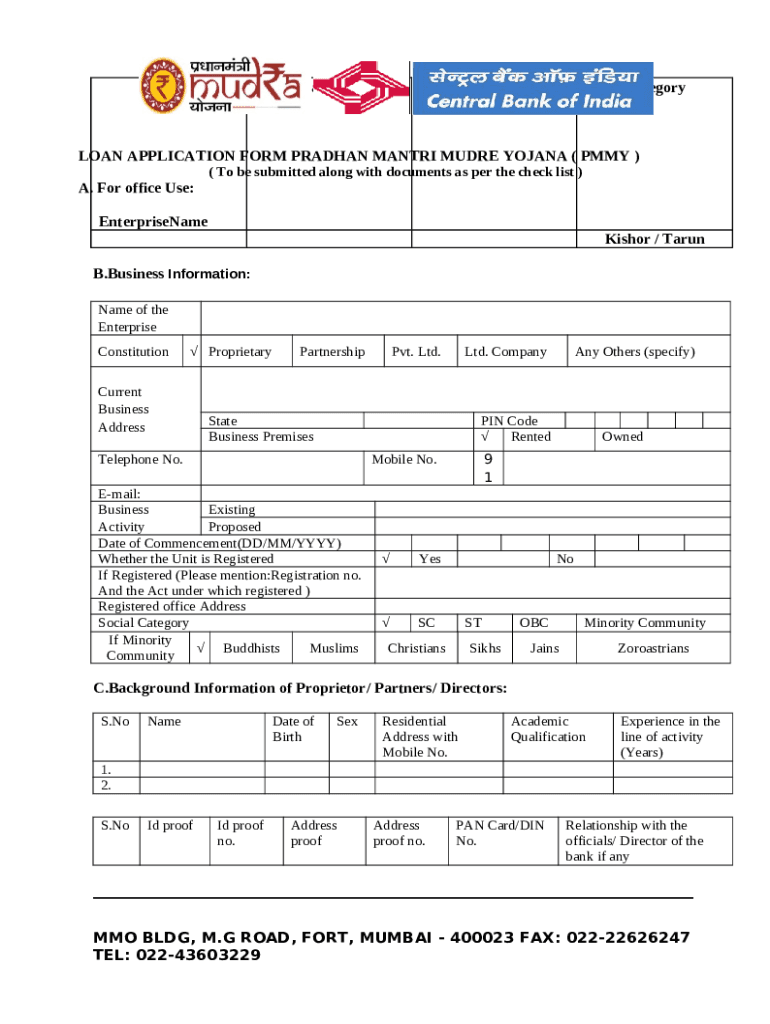 nf 1010 loan application pradhan mantri mudra yojana ... Doc Template | pdfFiller