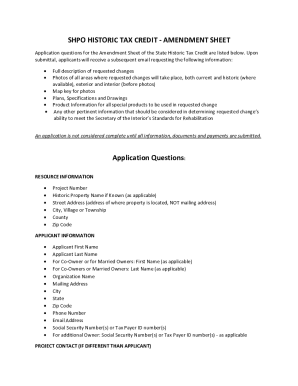 Fillable Online SHPO Historic Tax Credit Application - Amendment Sheet ...