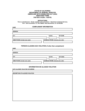 Fillable Online Americans With Disabilities Act (ADA) Grievance Form ...