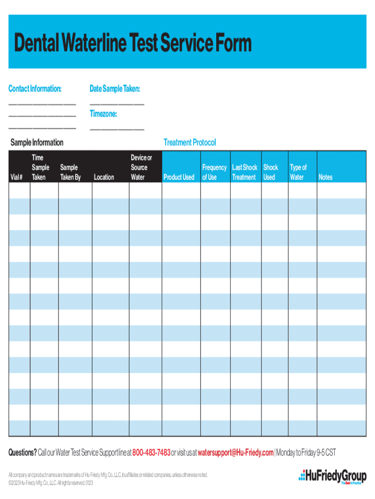 Fillable Online Dental Waterline Test Service Form - Hu-Friedy Fax ...