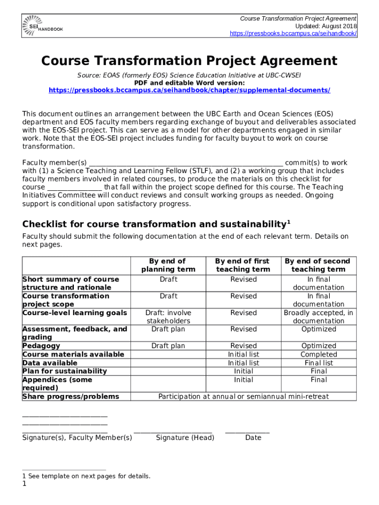 Course Transation Project Agreement - BCcampus Doc Template | pdfFiller