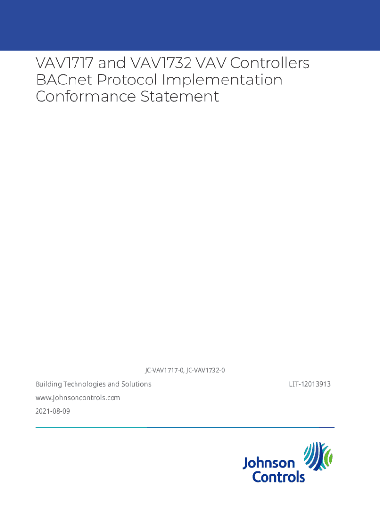 Fillable Online VAV1717 and VAV1732 VAV Controllers BACnet Protocol Implementation Conformance ...