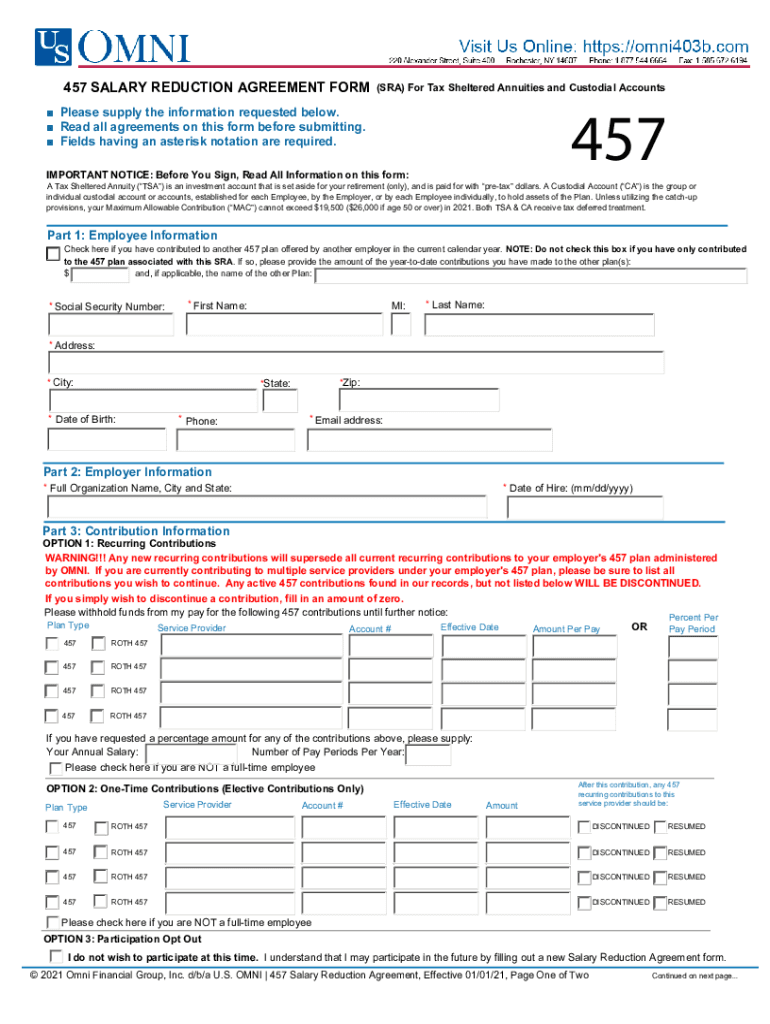 Fillable Online 457(b) SALARY REDUCTION AGREEMENT FORM Fax Email Print ...