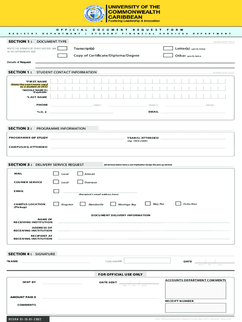 Fillable Online ucc edu Official Document Request Form (ODR)University ...