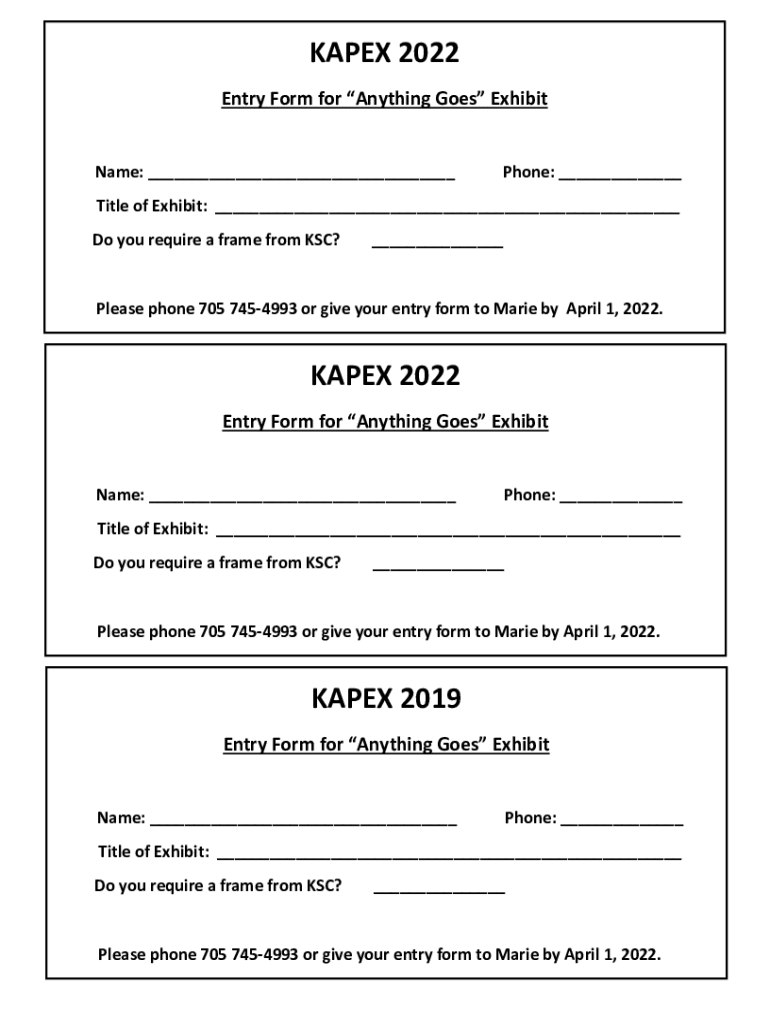 Fillable Online Still Exhibit Entry Form - Grahamsville Little World's ...