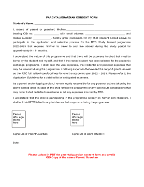 Fillable Online PARENTAL / GUARDIAN CONSENT FORM To The ... Fax Email ...