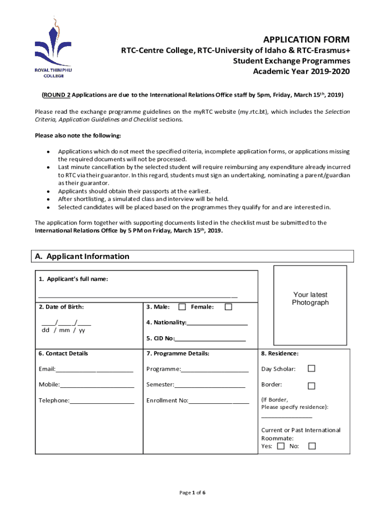 Fillable Online RTC-Centre College, RTC-University of Idaho & RTC ...
