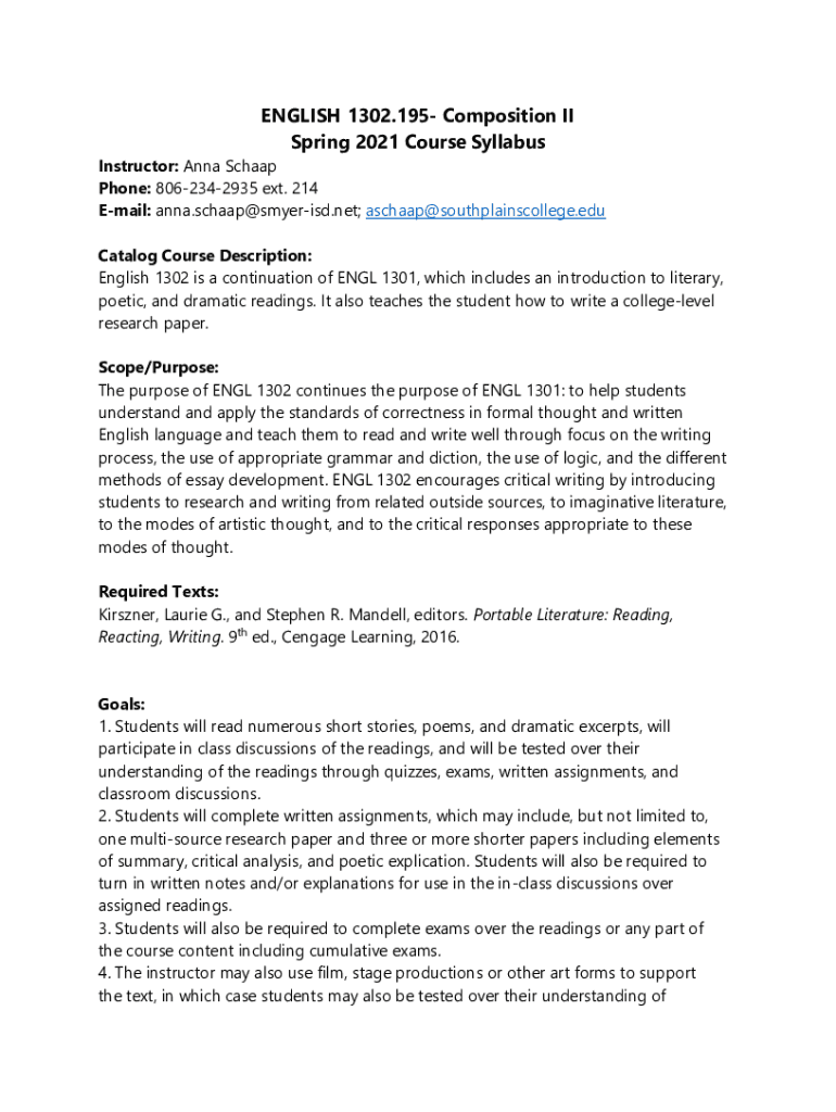 Fillable Online 195- Composition II Fax Email Print - pdfFiller