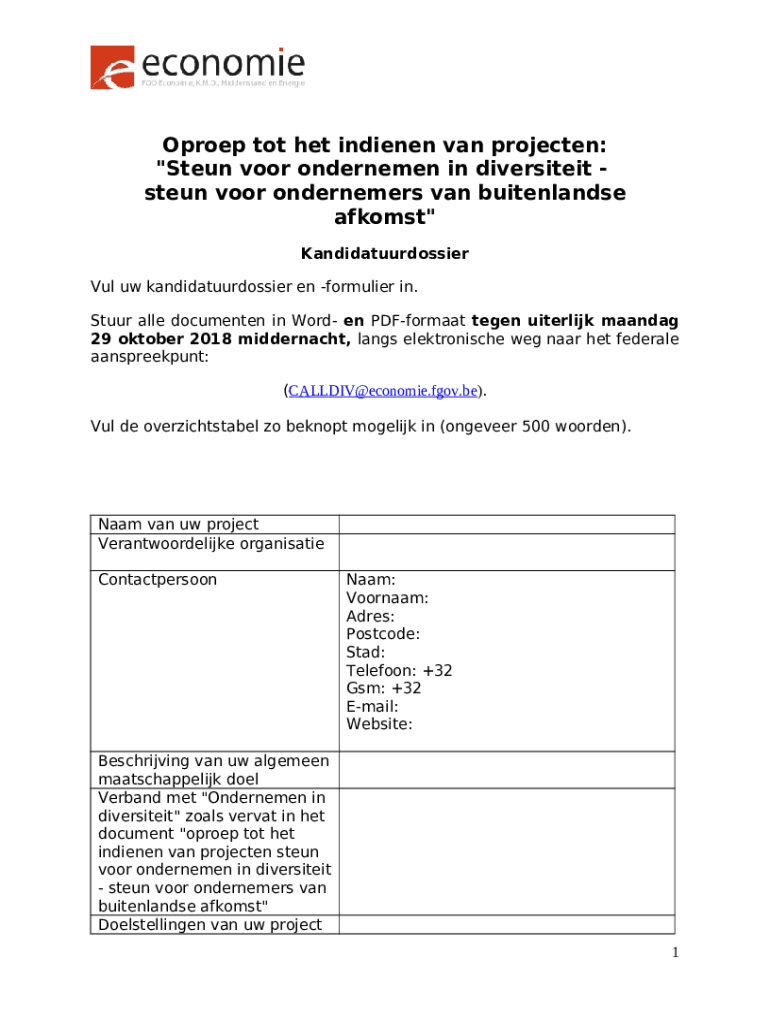 Oproep tot het indienen van projecten: "Steun voor ... Doc Template ...