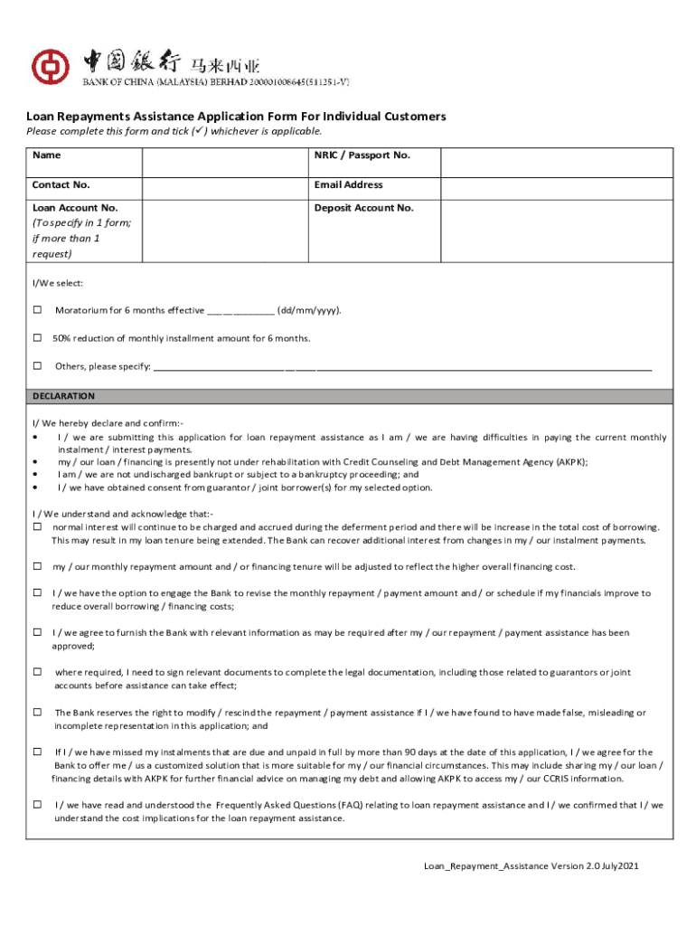 Fillable Online Loan Repayment Assistance Application Form Fax Email ...
