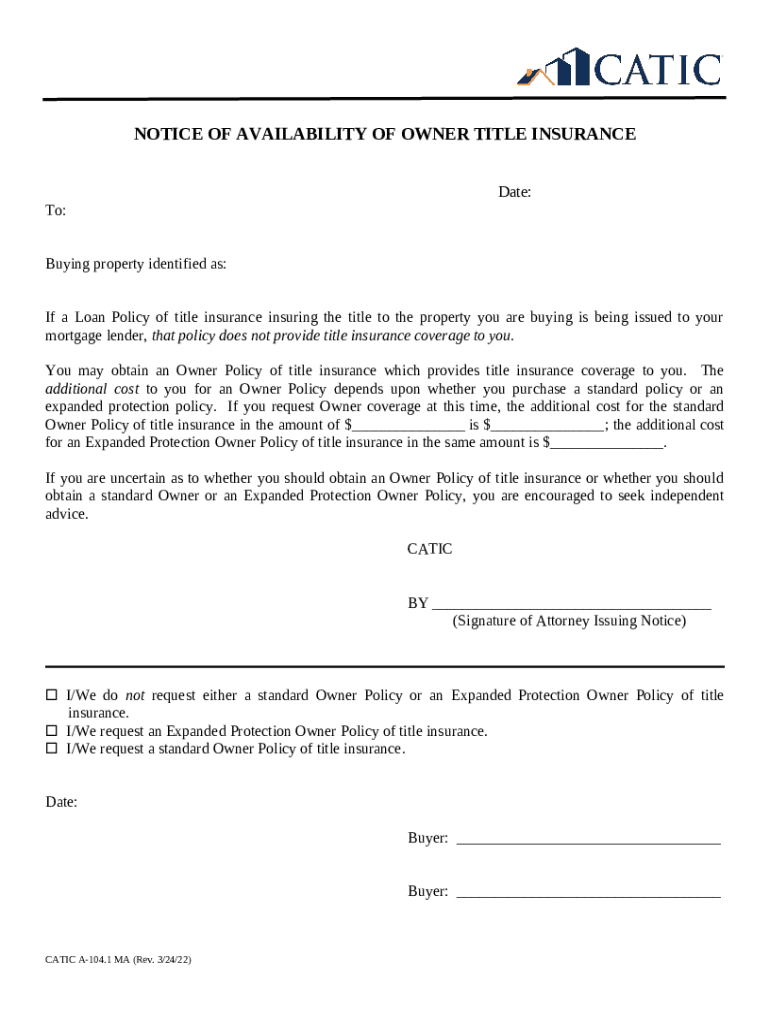 notice of availability of owner title insurance - CATIC Doc Template ...