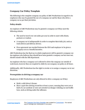Fillable Online Company Car Policy Template - Workable resources Fax ...