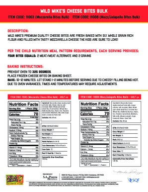 Fillable Online Wild Mike's Cheese Bites Bulk - Item Code: 11003 Fax ...