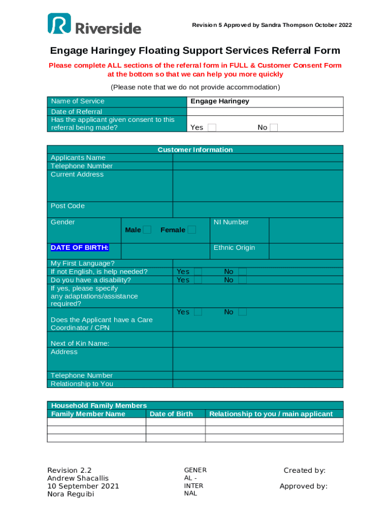 Engage Haringey Floating Support Services Referral Doc Template | pdfFiller