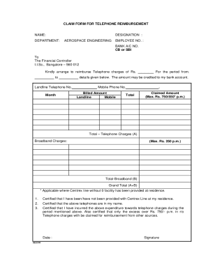 Fillable Online claim form for telephone reimbursement Fax Email Print - pdfFiller