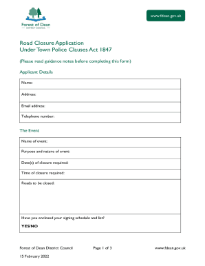 Fillable Online Road Closure Application Form. Add subject Fax Email ...