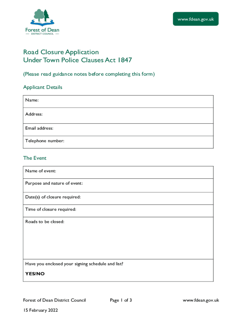 Fillable Online Road Closure Application Form. Add subject Fax Email ...