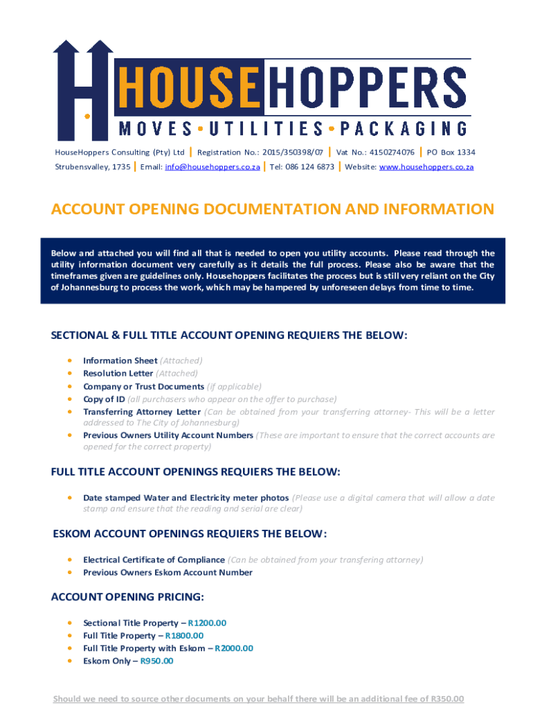 Fillable Online ACCOUNT OPENING DOCUMENTATION AND ... - HouseHoppers ...
