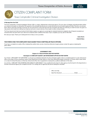 Fillable Online Comptroller Police Officer Complaint Form. Form 00-866 ...