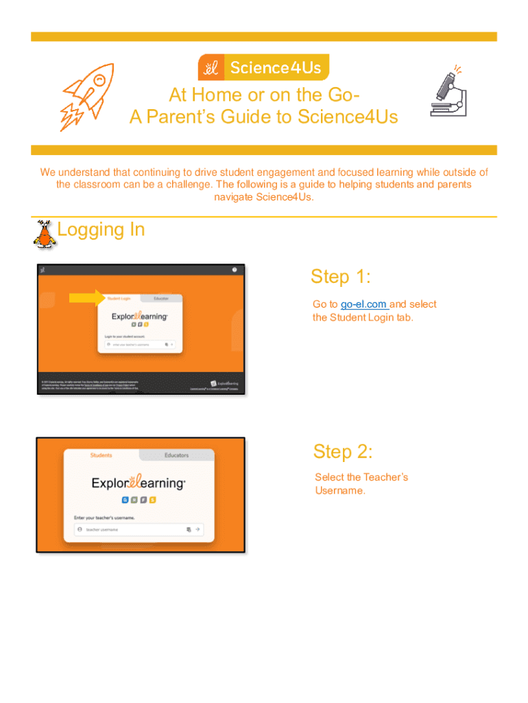 Fillable Online A Parent's Guide to Science4Us Logging In Step 1 Fax Email Print - pdfFiller