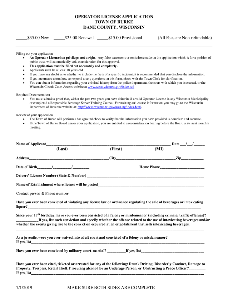 Fillable Online APPLICATION FOR LICENSE TO - Town of Burke Fax Email ...