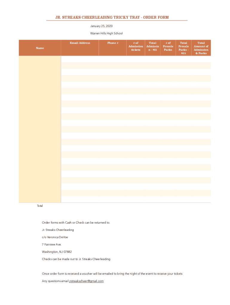 Fillable Online jr. streaks cheerleading tricky tray - order form Fax ...