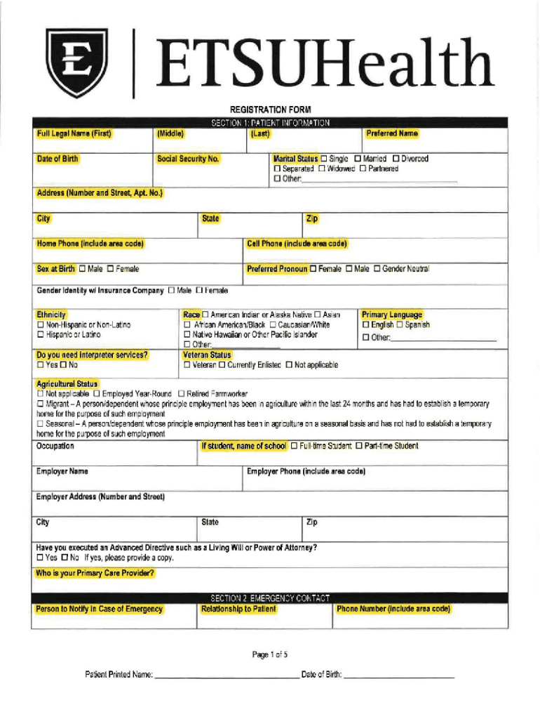 Fillable Online ETSU Health registration form Fax Email Print - pdfFiller