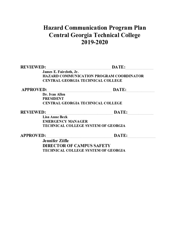 Fillable Online Hazard Communication Program Plan Central Georgia ... Fax Email Print - pdfFiller