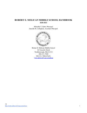 Fillable Online ROBERT E. MELICAN MIDDLE SCHOOL HANDBOOK Fax Email ...
