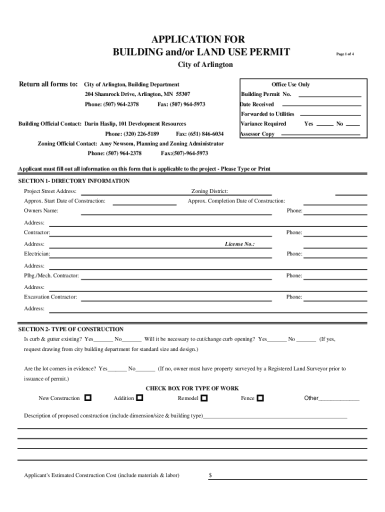Fillable Online BUILDING and/or LAND USE PERMIT Fax Email Print - pdfFiller